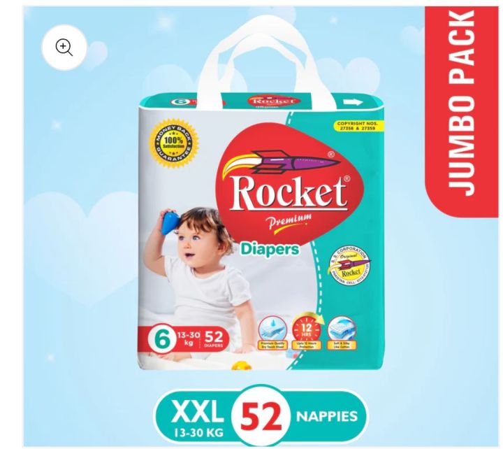 Rocket Premium Baby Diaper Size XXL (13- 30 KG), 52Pcs | Daraz.pk