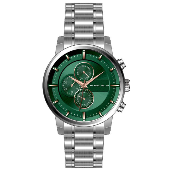 Michael Fellini Silver Stainless Steel Green Dial Chronograph Quartz ...
