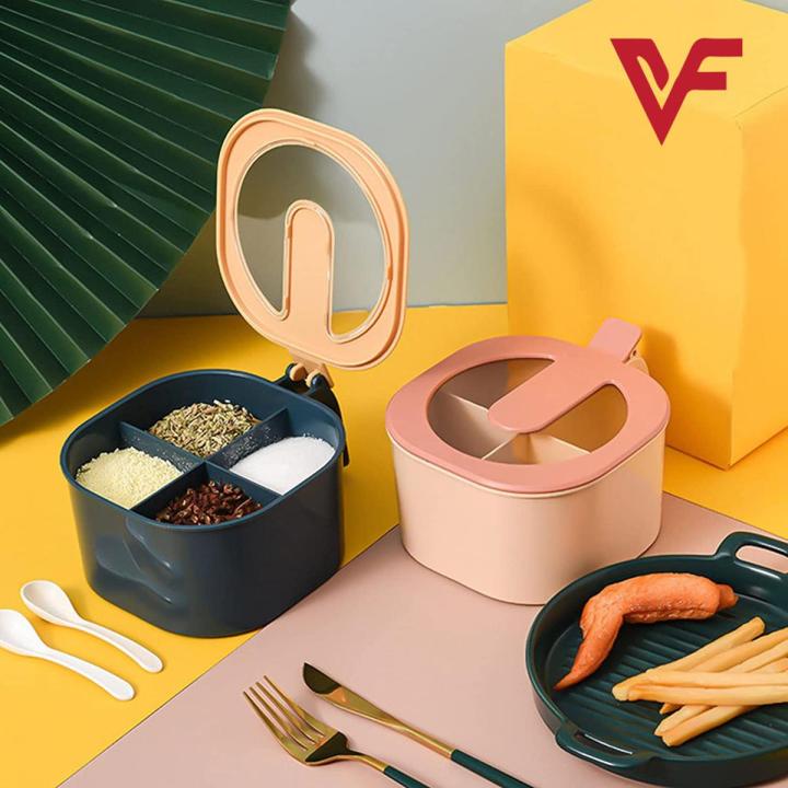 4 In 1 Partition Kitchen Seasoning Box Masala Box Set 4 Grid Portion ...