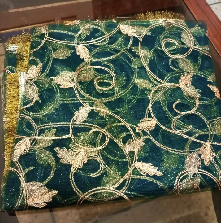 Fancy Dark Green Net Dupatta Bridal Dupatta Tilla Gota with kiran work ...