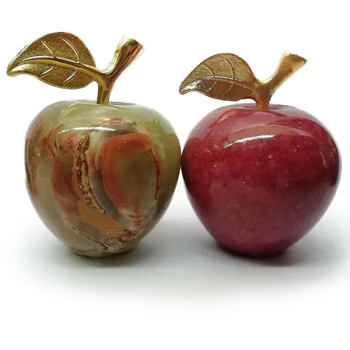 Marble Decoration Pieces Set of 2 Red and Onyx Shaded Stone Apple for ...