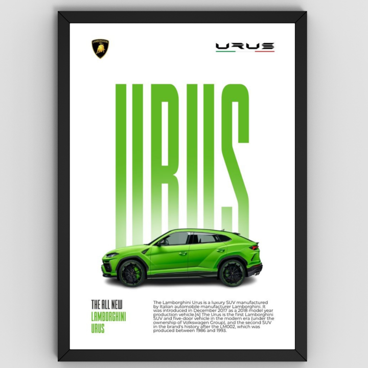 Green Lamborghini Urus Poster Wall Art Picture Frame with| Luxury SUV ...