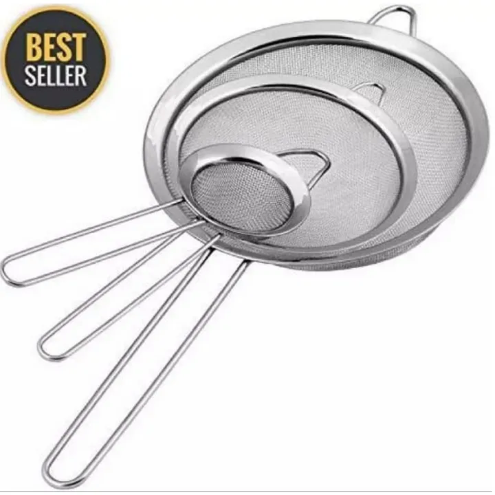 Metal Tea Strainer Set, Silver STRAINER, METAL STARINER 3 Pieces CHAI ...