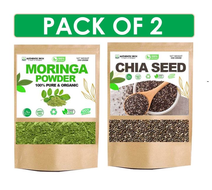Moringa Powder 100g and Chia seeds 100g -Pure & Organic - Authentic ...