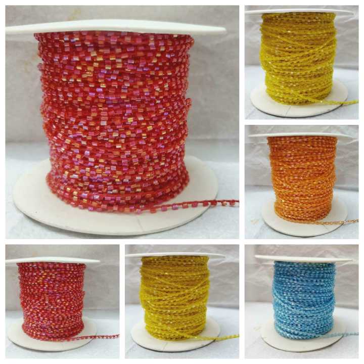 10 yards Lace Crystal Beads String Sequin Fabric Beaded Trim DIY Sewing ...