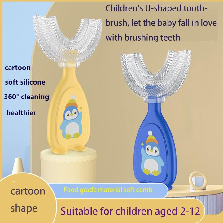 U Shaped Kids Toothbrush Cute Little Penguin Design, 360° Soft Silicone ...