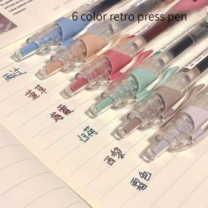 High Quality 6 Color Gel Pens Press Type 0.5mm Colored Ink Ballpoint ...