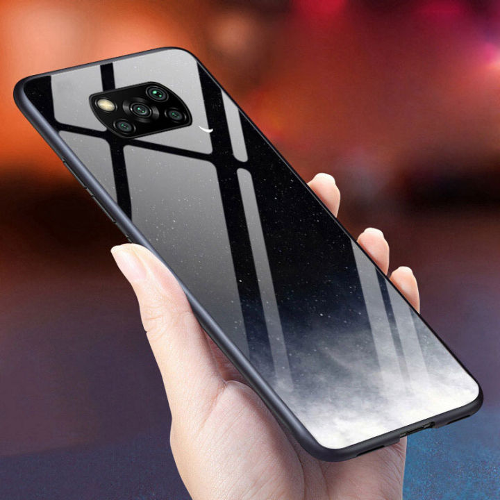 Vantime for Xiaomi POCO X3 Case Starry Sky Phone Back Hard Glass Cover ...