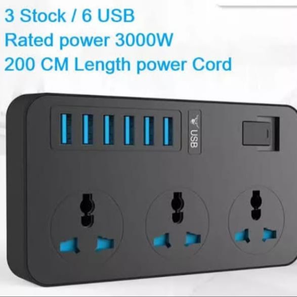 Power USB | 3 Power Socket + 6 Usb Ports | Universal Power Extension ...