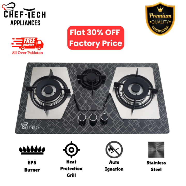 Cheftech Automatic Gas Stove Anti Print Stainless Steel with EPS Burner ...