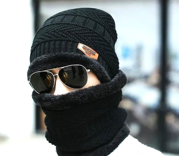 Winter Woolen Cap for Men And Women, Beanie Neck Warmer Cap Full Set, 2 ...
