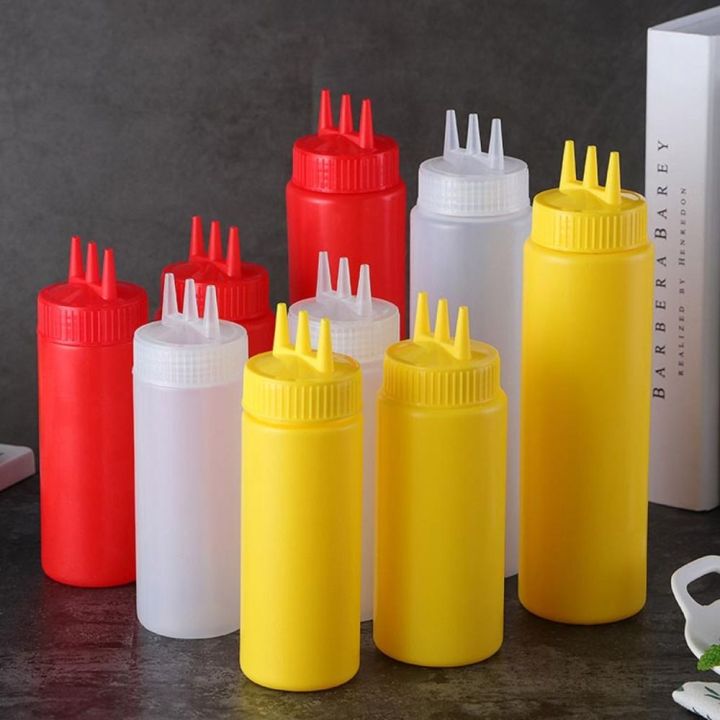 New Plastic Squeezing Sauce bottle 3 Nozzles Graduated Squeeze Bottles Tableware Reusable Jam ...