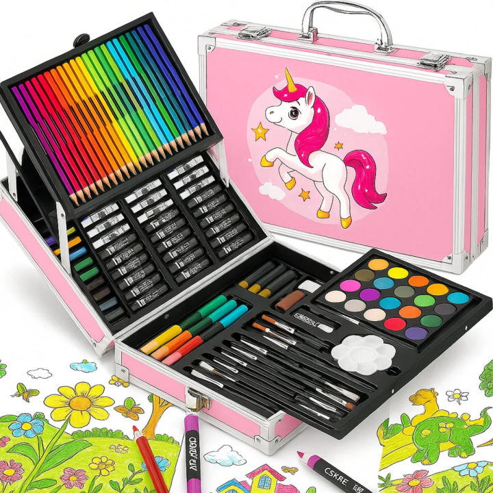 Unicorn 145 pcs Colour Box Set for Kids – Complete Colour Kit with Colour Markers, Colour ...