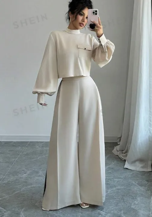 Women’s Modest Co-Ord Set (Two-Piece Suit) | Wide-Leg Palazzo Pants ...