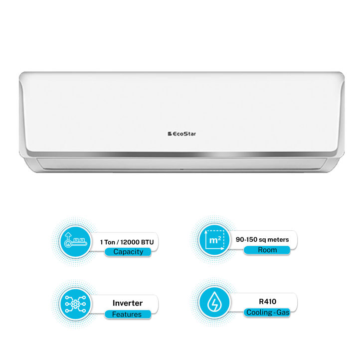 Ecostar 1 Ton Inverter 12 DU/EN 12000 BTU 4D Long Air Throw Wall Mount ...