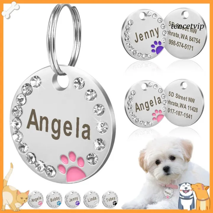 〖Vip〗25mm Metal Blank Dog Tag Paw Rhinestone Pet Cat ID Name Engraved ...