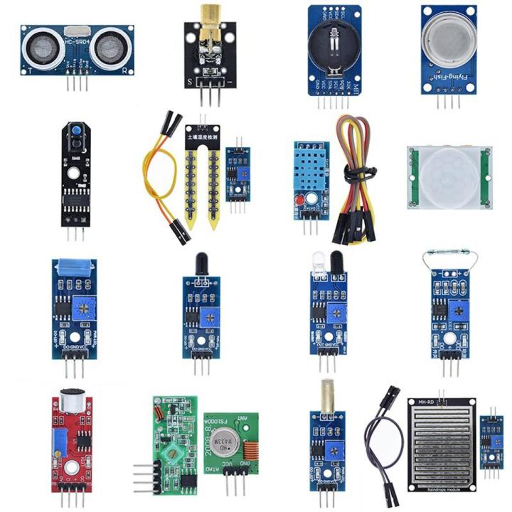 TZT 16pcs/lot Raspberry pi 2 3 the sensor module package 16 kinds of sensor for arduino kit ...