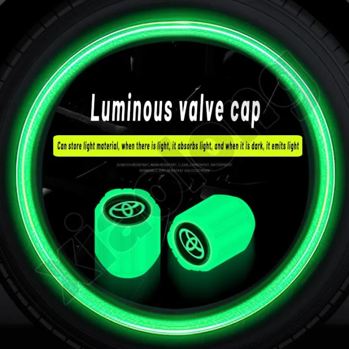 4PCS Luminous Tire Valve Caps Fluorescent Night Glow Valve Stem Covers ...