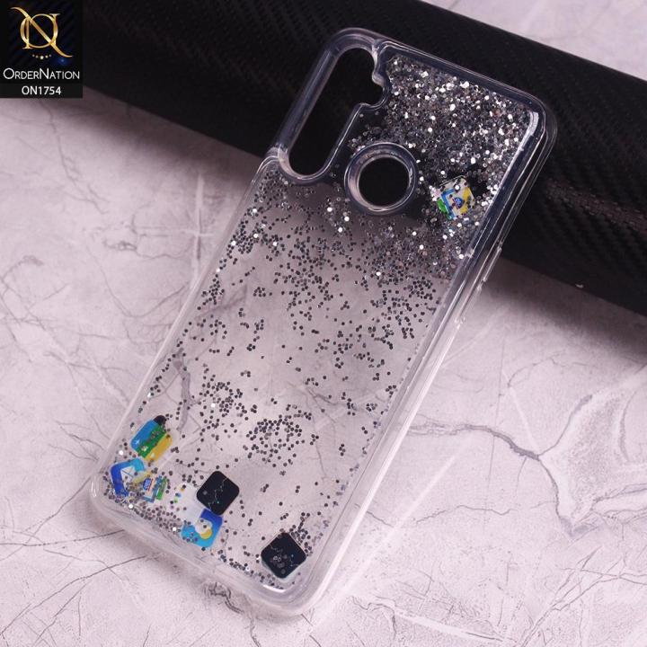 Realme 5i Cover - Silver - Trending Liquid Glitter Floating Social ...
