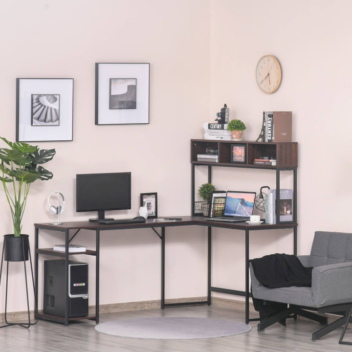 L-Shaped Home Office Desk with Large Tabletop Workspace, Bottom Tower ...