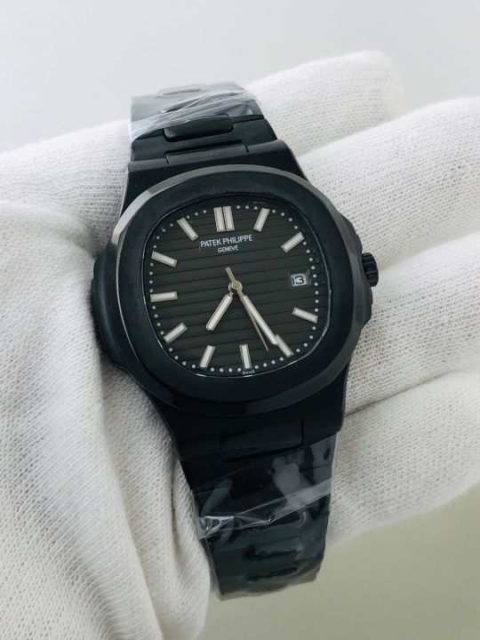 patek phillip Luxury Men's Black Stainless Steel Automatic Watch ...