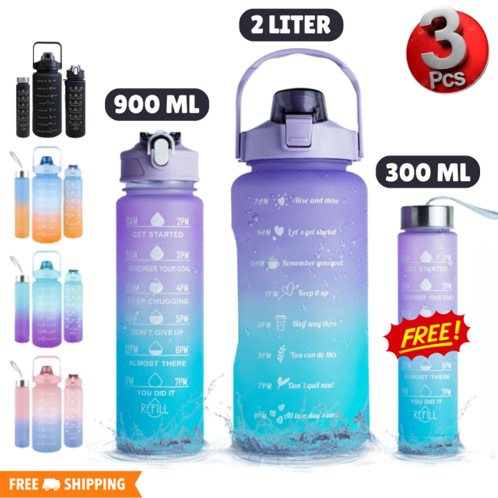 (3 Pcs) Water Bottle With Straw 2000ml/900ml/300ml/1100ml Leak Proof Water Bottle Set, Water ...