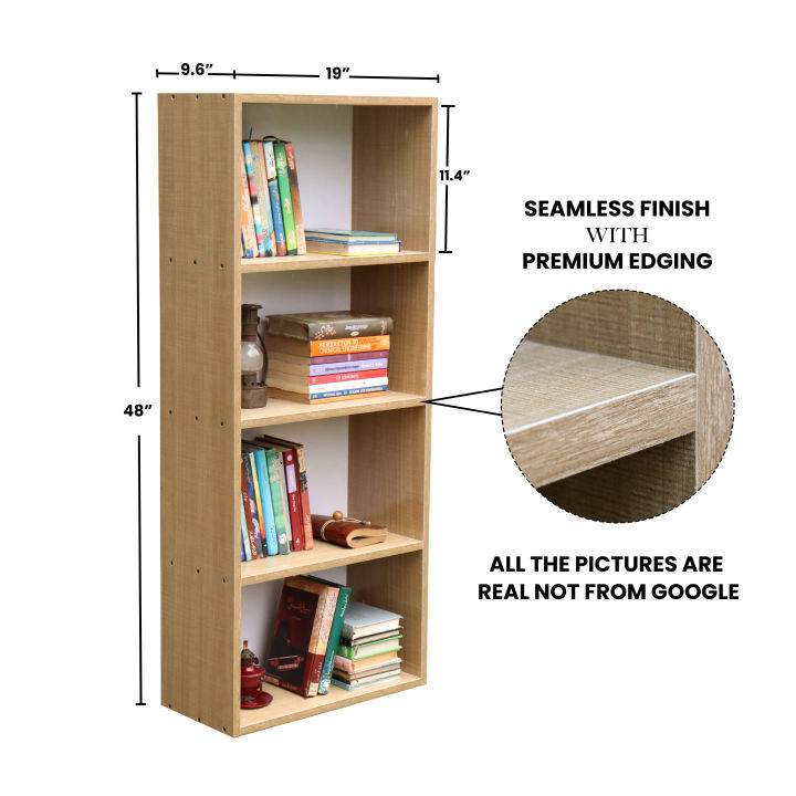 WK WOODENWHIMSY 4 Tier book shelf, book rack with edging, multipurpose ...