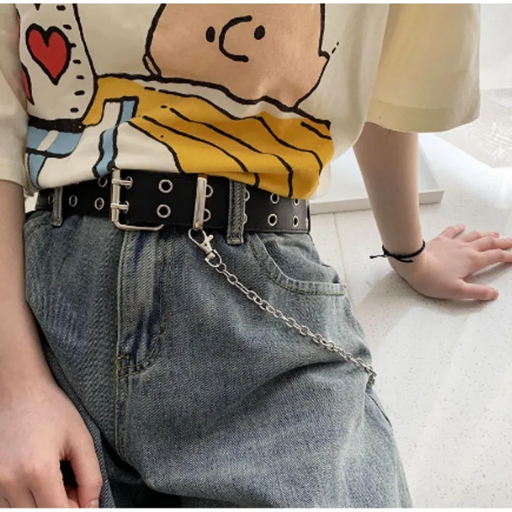 Leather belt fashion personality Punk Single and double row belt | Daraz.pk