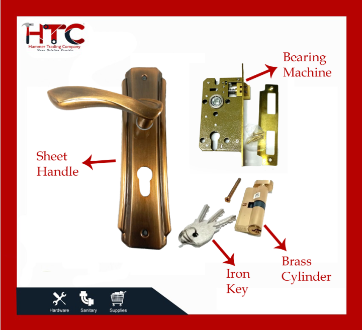 Handle Lock Bearing Machine Brass Cylinder With 3 Iron keys | Daraz.pk