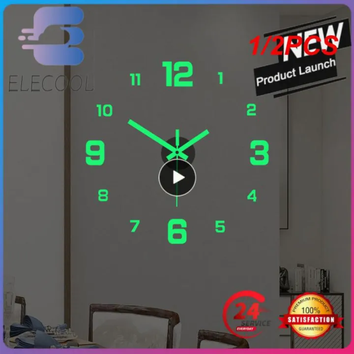 1/2PCS Large Wall Clock 3D Luminous Frameless Wall Clocks Digital Clock ...