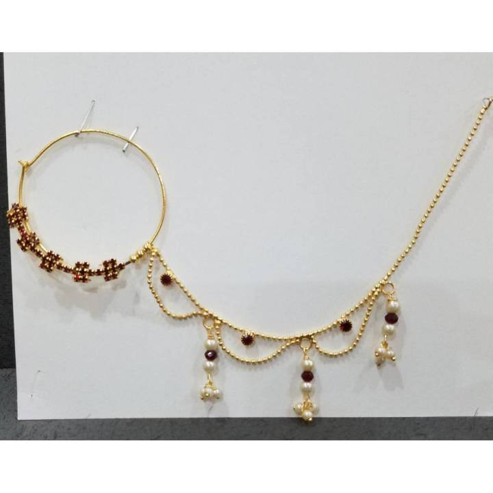 Golden ASIAN Nosering BOLLYWOOD Indian Nath Chain Nose Ring Bridal Nath ...