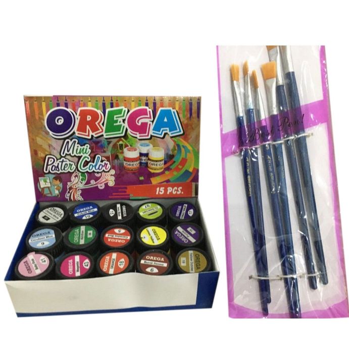 Pack of 2 Orega Poster Color with 06 Piece Imported Paint Brush Set ...