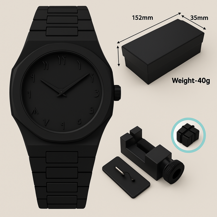 Black Arabic Aura Watch - Sleek and Timeless All Black Wristwatch for ...