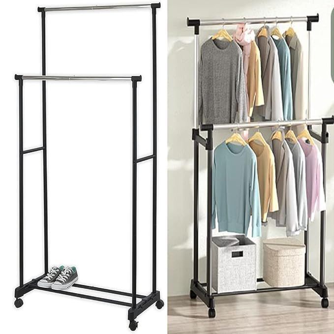 Cloth hanging stand for rooms Double Pole Portable Cloth Rack Cloth ...