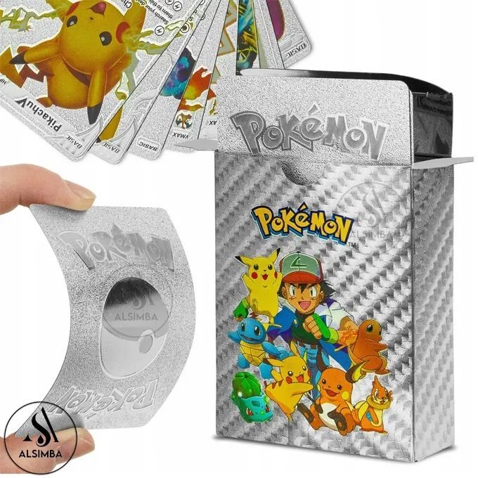 55 Pcs Pokemon Silver Foil Cards Anime Cartoon Pokemon English Version ...