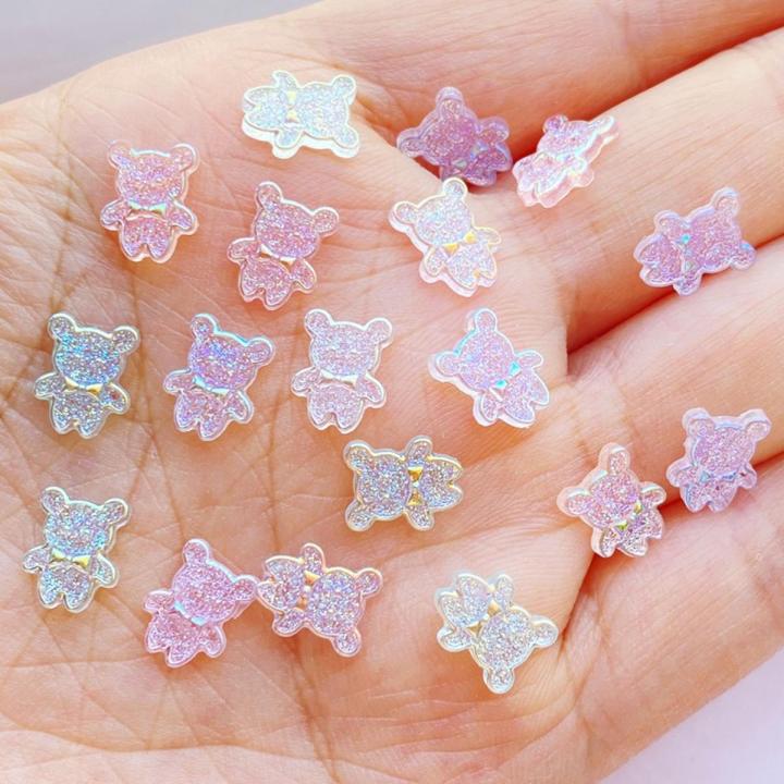 100Pcs New Cute Mini Shiny Bear Resin Figurine Crafts Flatback Cabochon ...