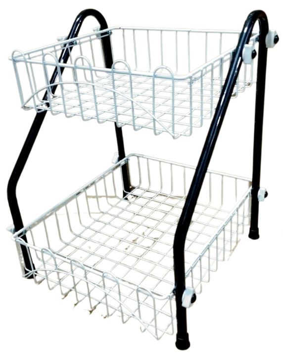 2 Tier Kitchen Counter Organizer Black Metal Fruit Basket and Vegetable ...