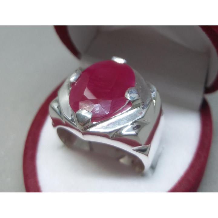 Oval Cut Deep Red Ruby Mens Ring Sterling Silver 925 Handmade Yaqoot ...