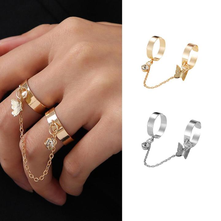 New 2025 Gold Metal Butterfly Rings with Chian Crystal Rings Fashion ...