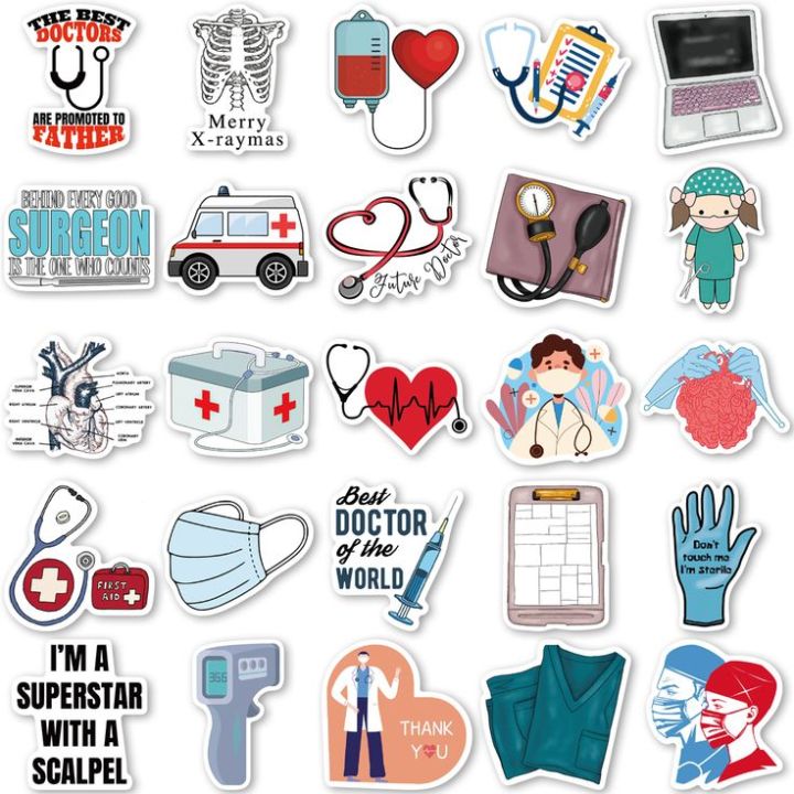 Docter Sticker - 25 Stickers Pack cute Doodle Stickers - Funny Medical ...