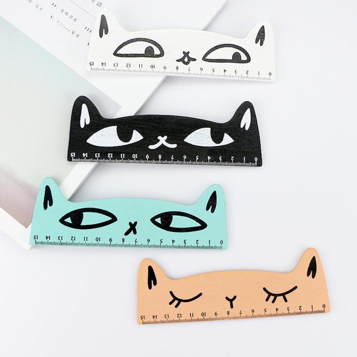 Cute Kawaii Cat Design Ruler Funny Stationery Wooden Rulers Office ...