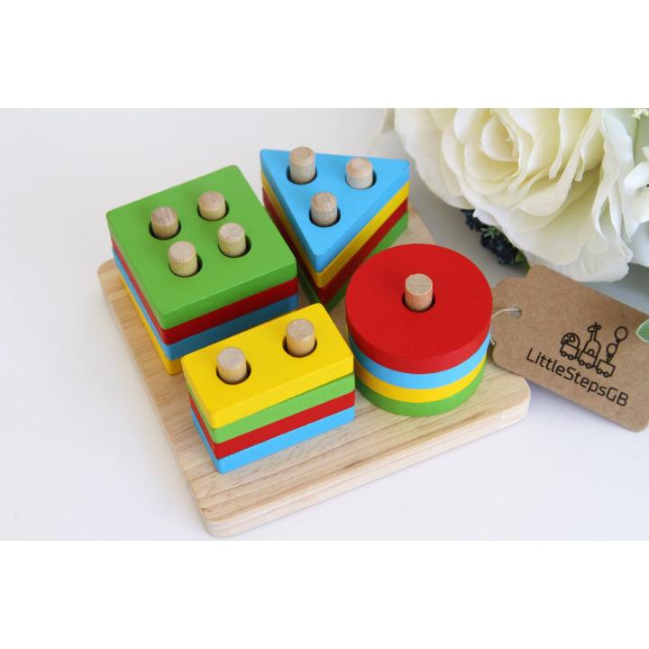 Wooden Geometric Puzzles | Four Column Geometric Shapes | | Daraz.pk