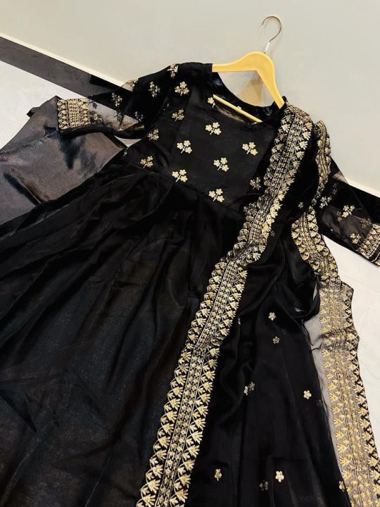 Agha Noor style chiffon embroidery 3 pieces maxi dress for girls | Daraz.pk