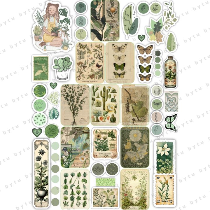 Vintage Green Aesthetic Stickers UNCUT A5 Size For Journal Scrapbook ...
