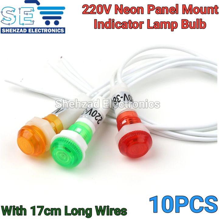 10PCS 220V Neon Panel Mount Indicator Lamp Bulb – Red, Green, Yellow as ...