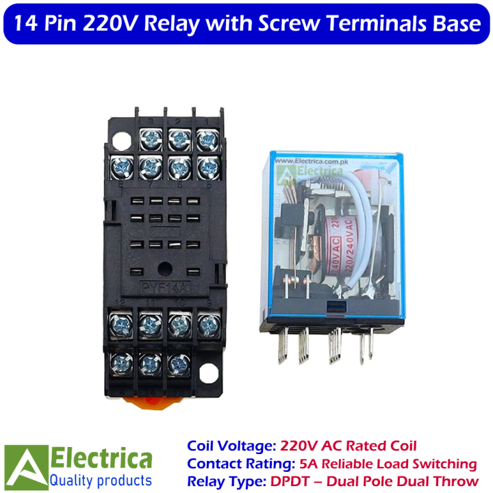 14 Pin 5A Coil 220V AC Power Relay with PYF-14 Screw Terminals Base ...