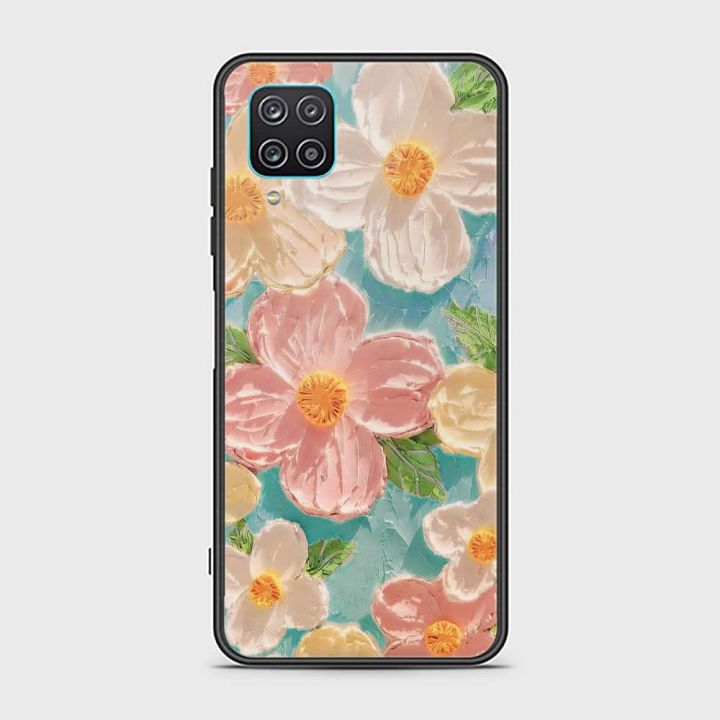 Samsung_ Galaxy A12 Cover - Floral Series - Design 16 - Cyan & Pink ...