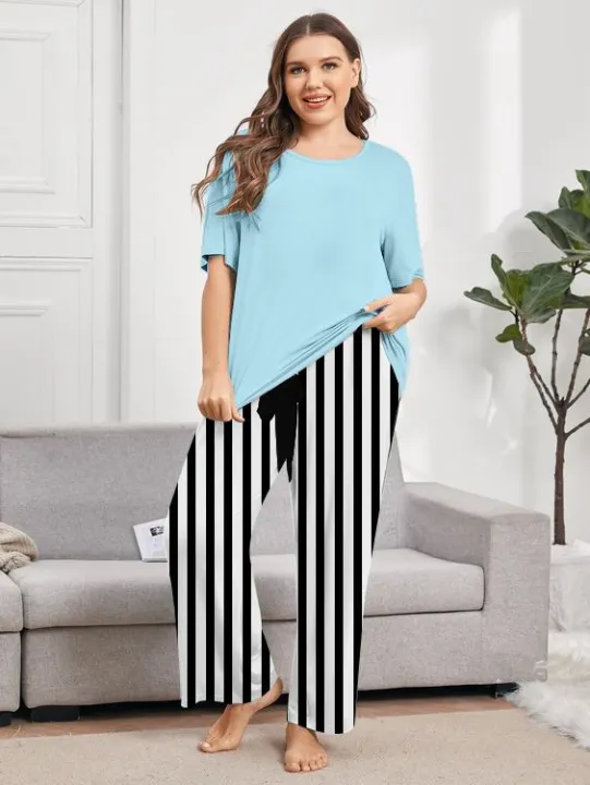 Women Modal Half-Sleeved Blue Color Home Wear Female Lining Pajama ...