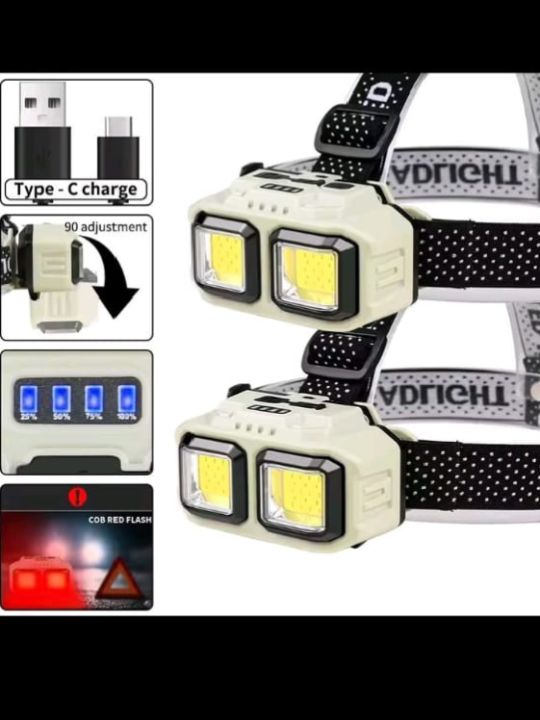 Rechargeable LED Headlamp with Dual COB Lights – Type-C Charging ...