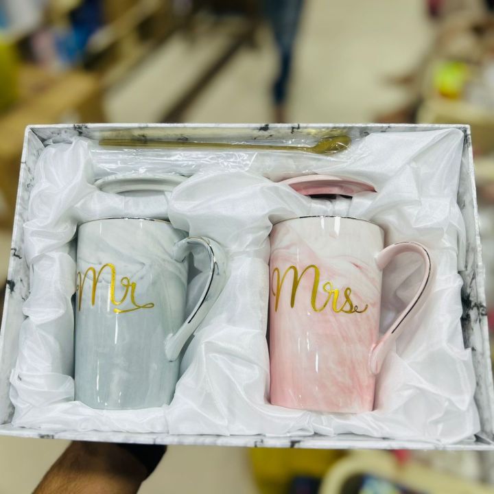 2 Pcs Fancy Mug Set in Gift Box – Elegant Ceramic Coffee & Tea Cups ...
